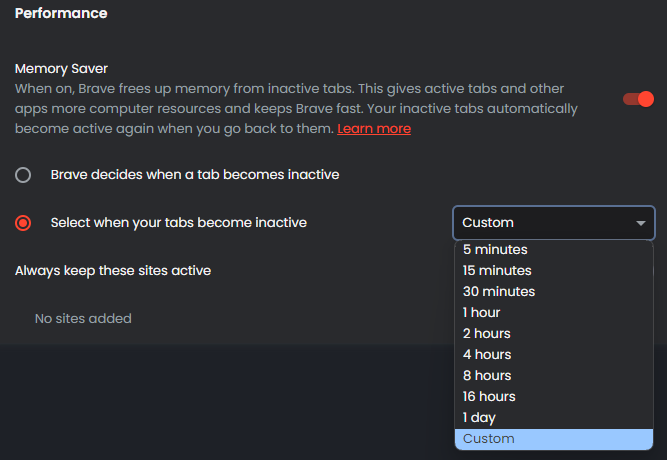 [Feature request] Add a setting to set the time for the Memory Saver ...