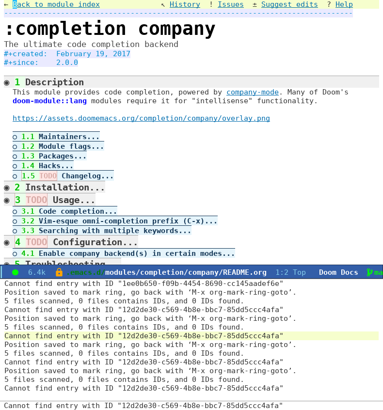 "Cannot find entry with ID ..." when navigating built in documentation · Issue #7056 · doomemacs ...