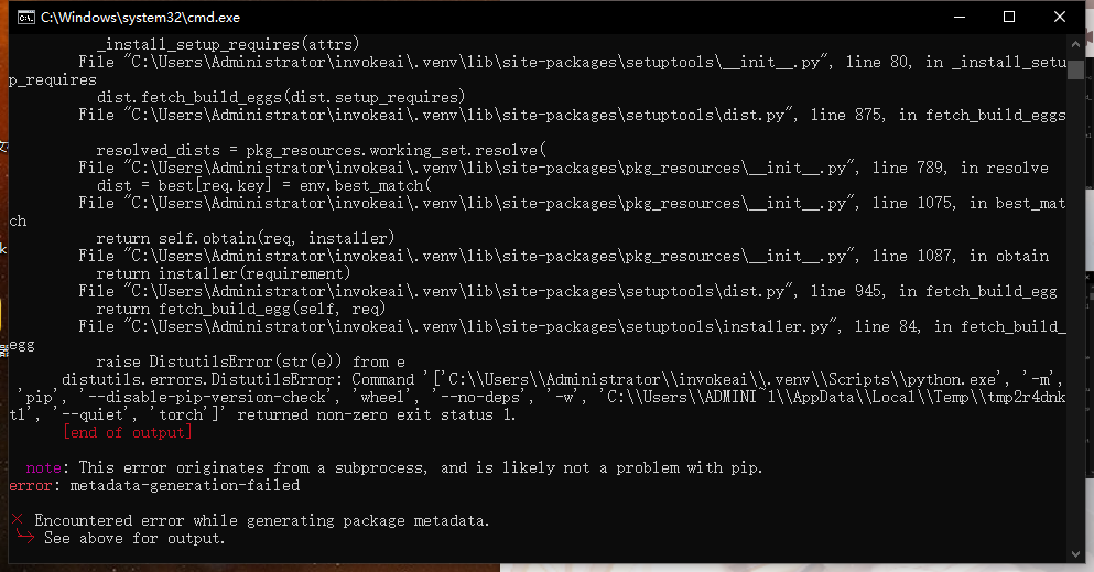 [bug]: stuck preparing metadata setup.py...error · Issue #2303 · invoke ...