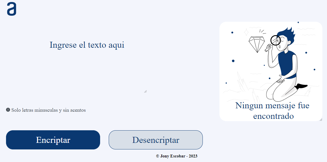 GitHub - Jony-Escobar/ChallengeOne-EncriptadorWeb: Ejercicio Encriptador - Primera web