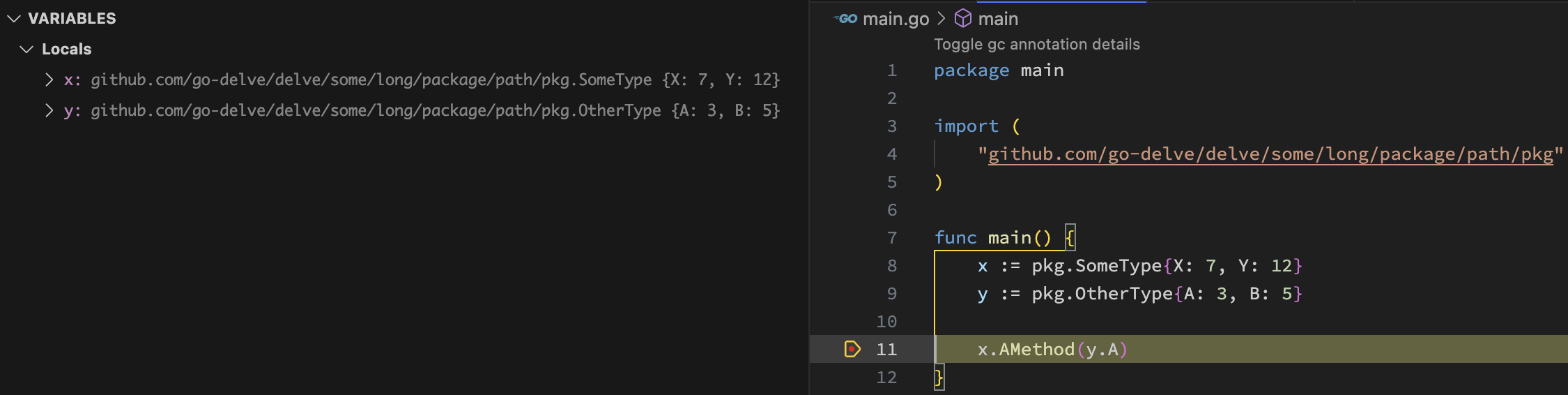 dap: strip package paths from variable types · Issue #3516 · go-delve/delve · GitHub