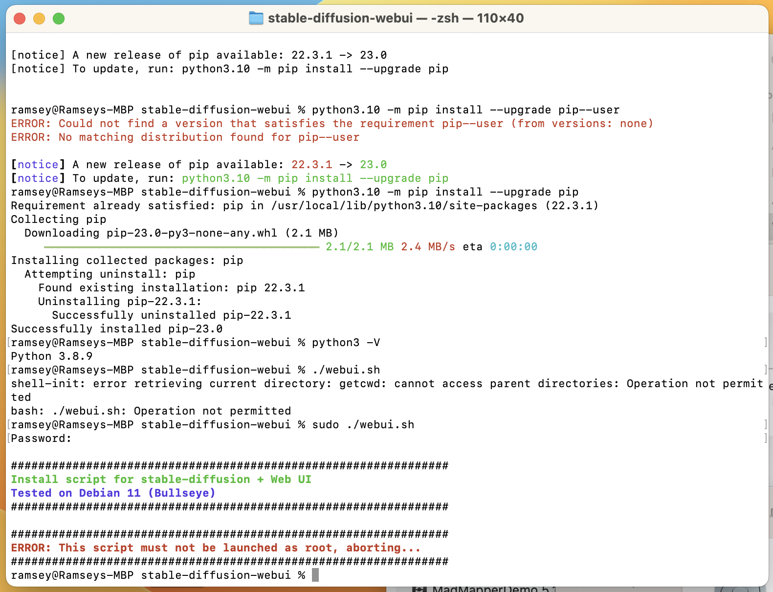 Unbelievably hard time getting stable diffusion running on my Mac book through terminal. ANY ...