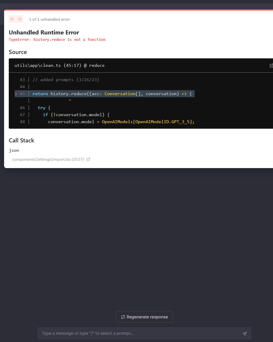 BUG IMPORT CHAT HISTORY · Issue #224 · mckaywrigley/chatbot-ui · GitHub