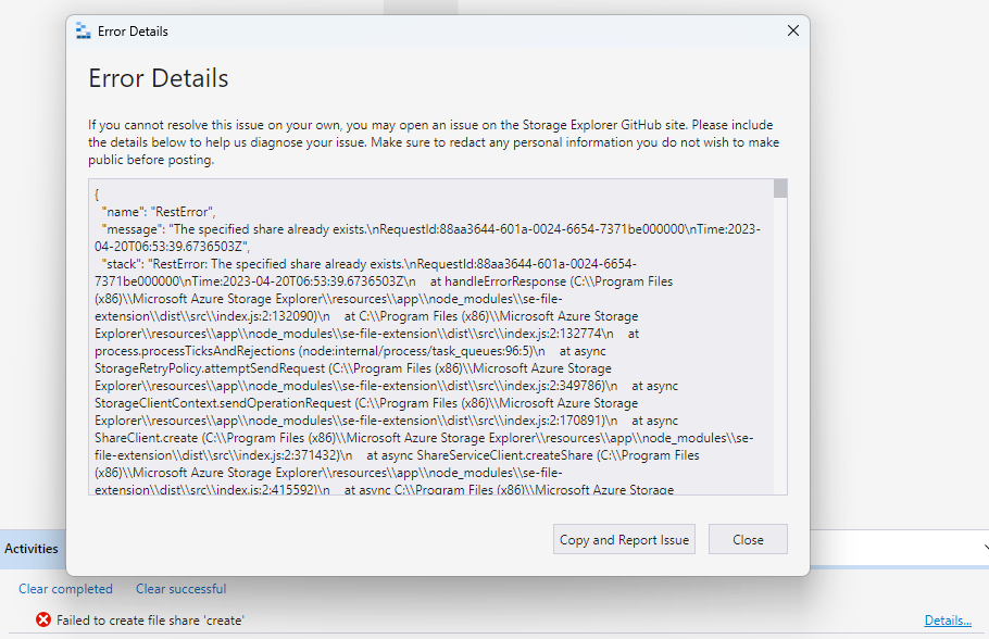 No Dialog Pops Up By Clicking The Actions View Errorview Errorsdetailserror Details