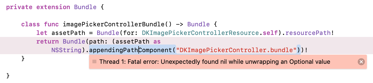Crash with Bundle(path: (assetPath as NSString).appendingPathComponent("DKImagePickerController ...