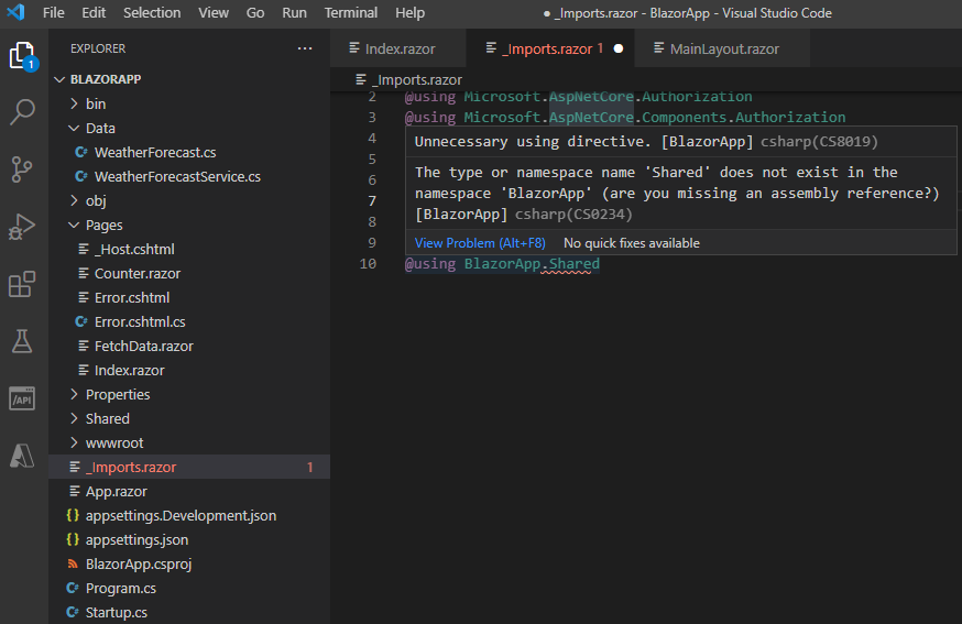 Imports.razor error on using the Shared folder. · Issue #6450 · dotnet ...
