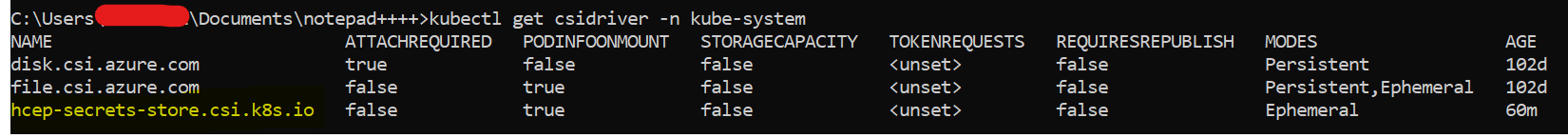 Failed Mount - volume mode "Ephemeral" not supported by driver secrets ...
