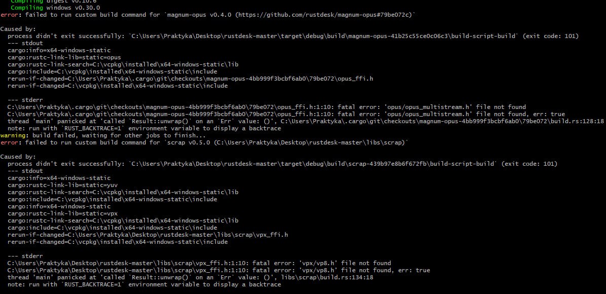 Rustdesk is unable to compile/build on windows 10 & Ubuntu. Magnum-Opus & Scrap library error ...