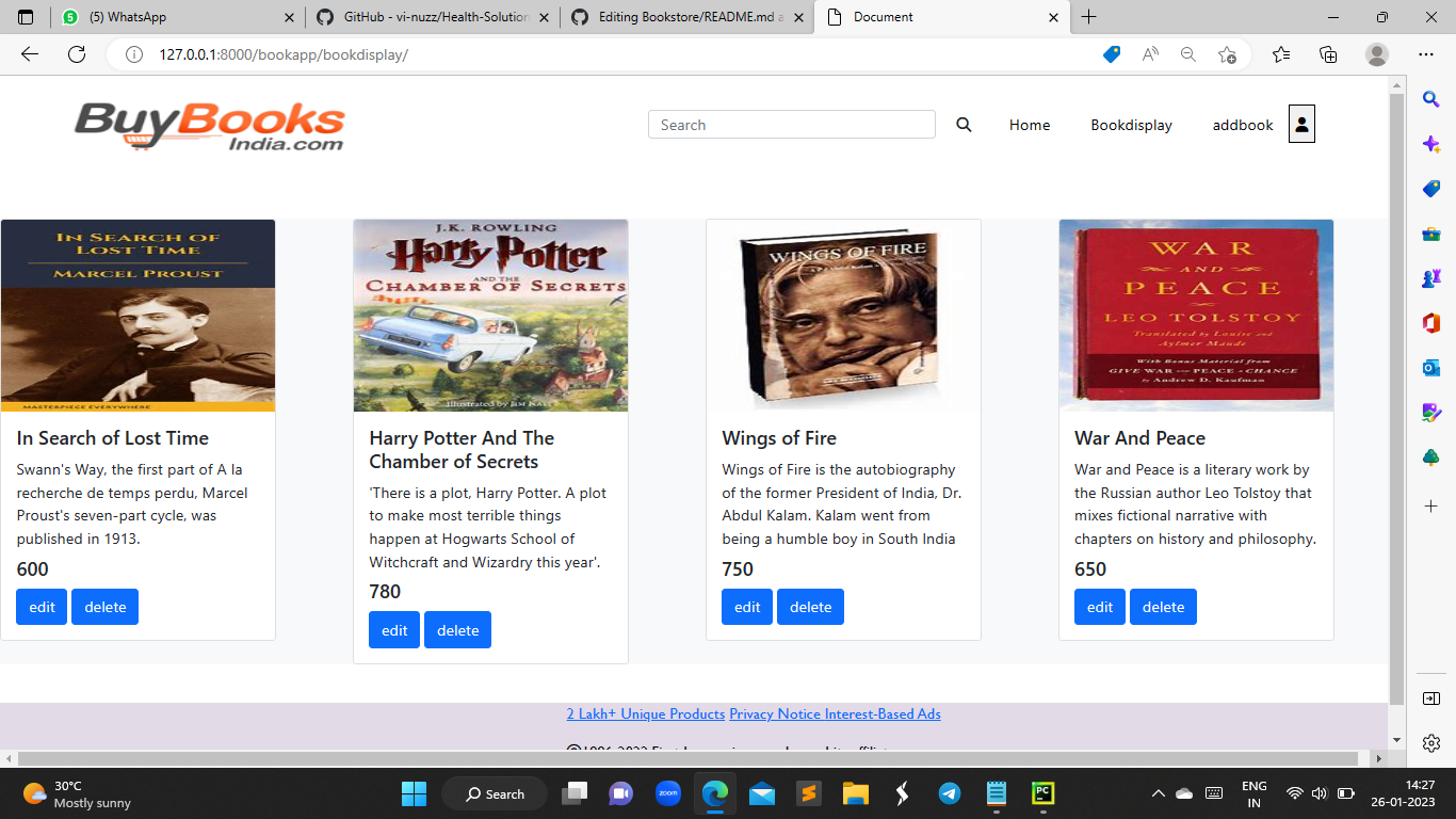 GitHub - aleena-joseph150/Bookstore: Online web application developed using Python-Django