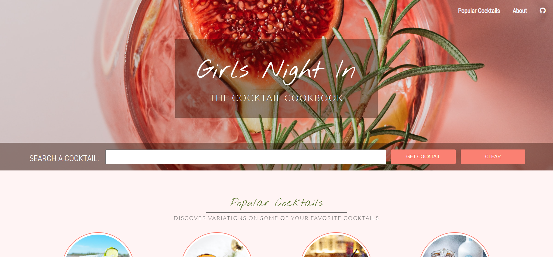 GitHub - devlarabar/cocktail-cookbook: 'Girls Night In: The Cocktail Cookbook' is a fun web app ...