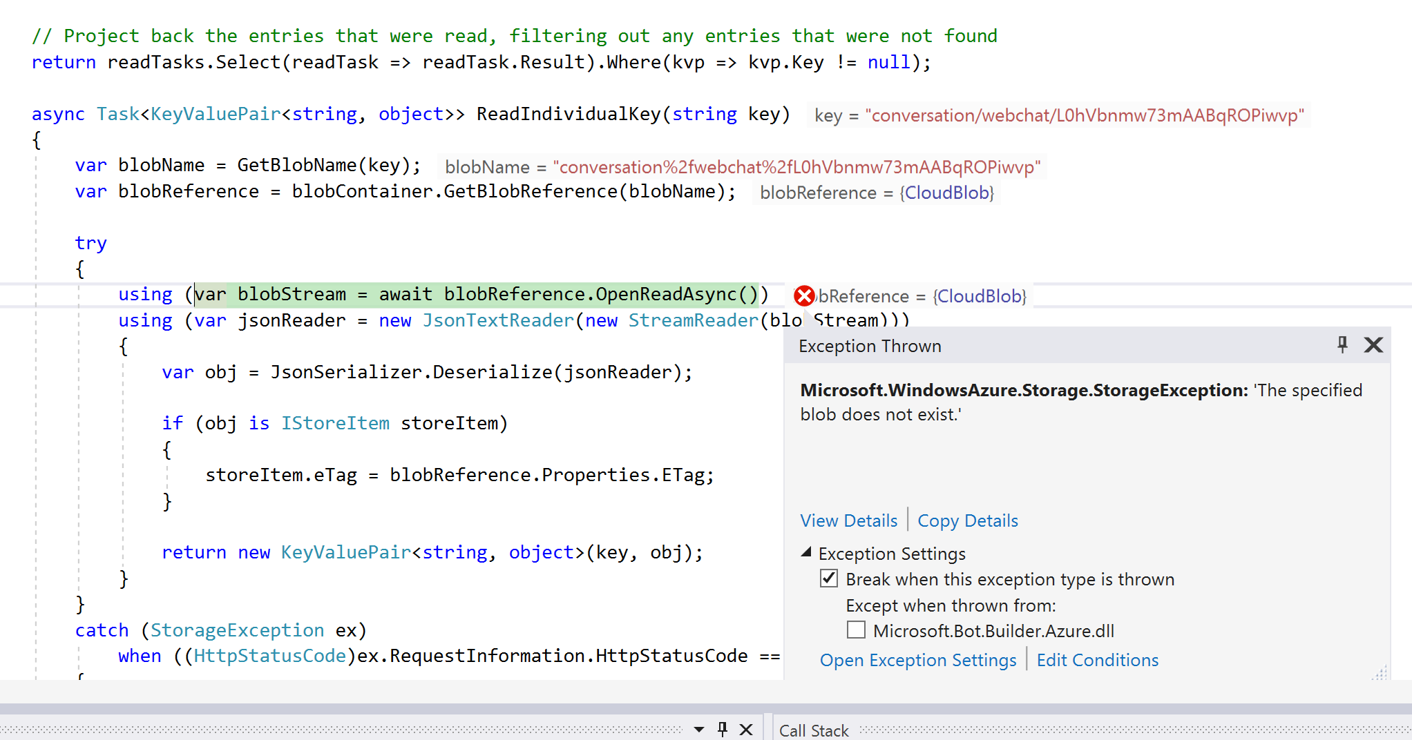 Azure Storage Issues · Issue 530 · Microsoft Botbuilder Dotnet · Github