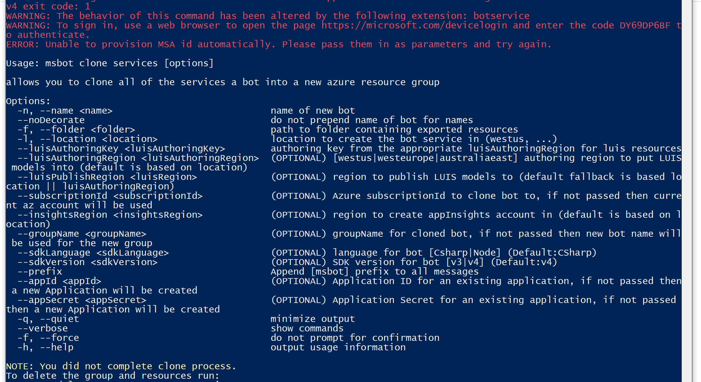 ERROR: Unable to provision MSA id automatically. Please pass them in as ...