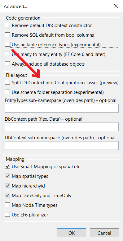 RevEng: Enable generating IEntityTypeConfiguration classes (avoids large OnModelCreating ...