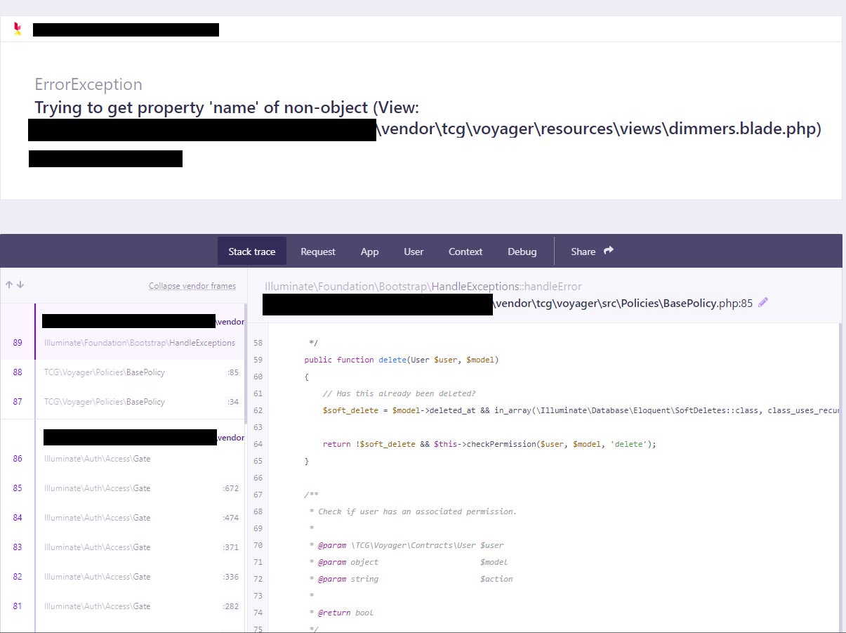 Trying To Get Property name Of Non object View PATH vendor tcg voyager resources views 