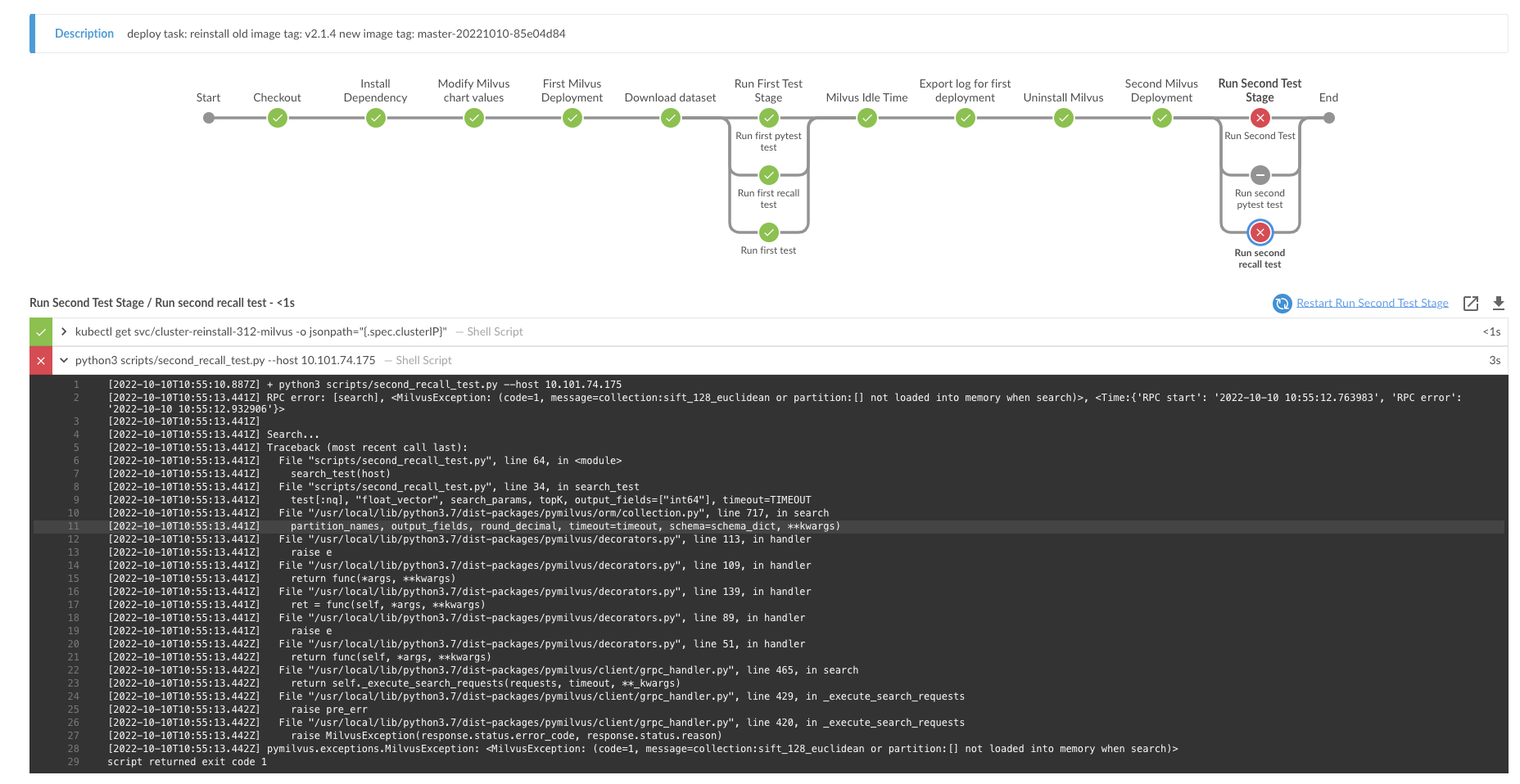 [Bug]: Search failed with `Deadline Exceeded` after reinstallation when using Kakfa as MQ ...