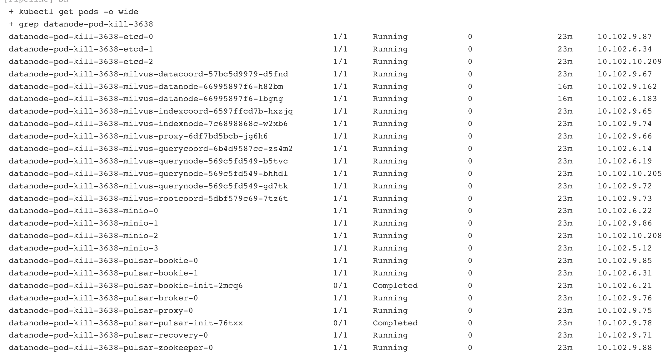 Bug All Test Cases Failed Or Hang After Datanode Pod Kill Chaos Test · Issue 23590 · Milvus