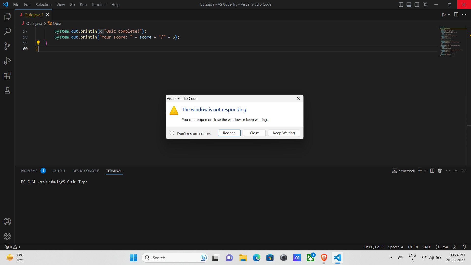 Visual studio code opening very slowly and displaying window is not responding message · Issue ...