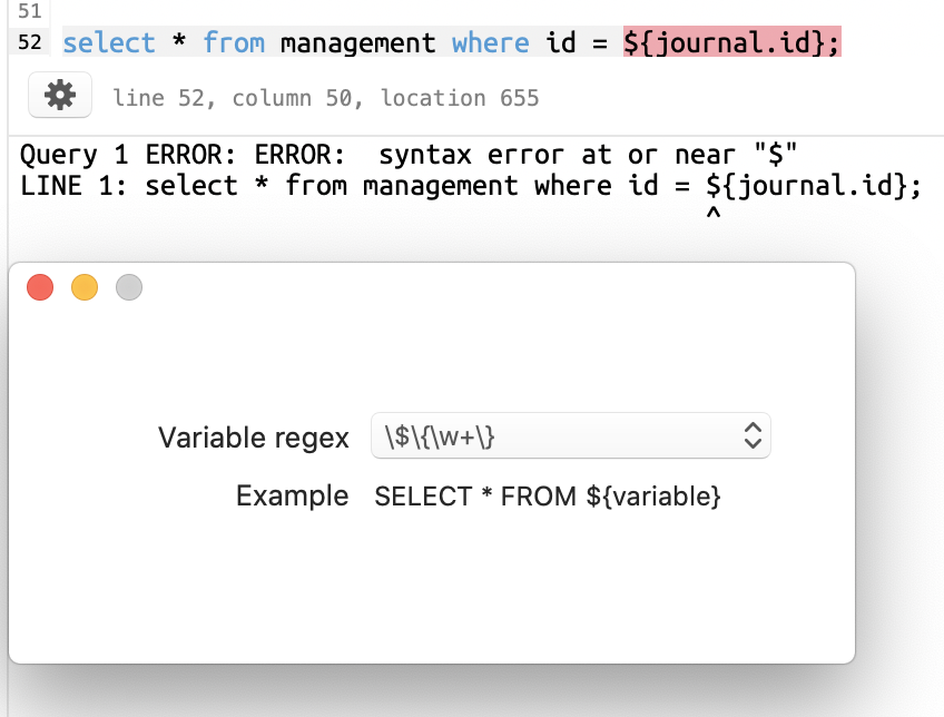 Allow query parameters in SQL query window · Issue #430 · TablePlus/TablePlus · GitHub