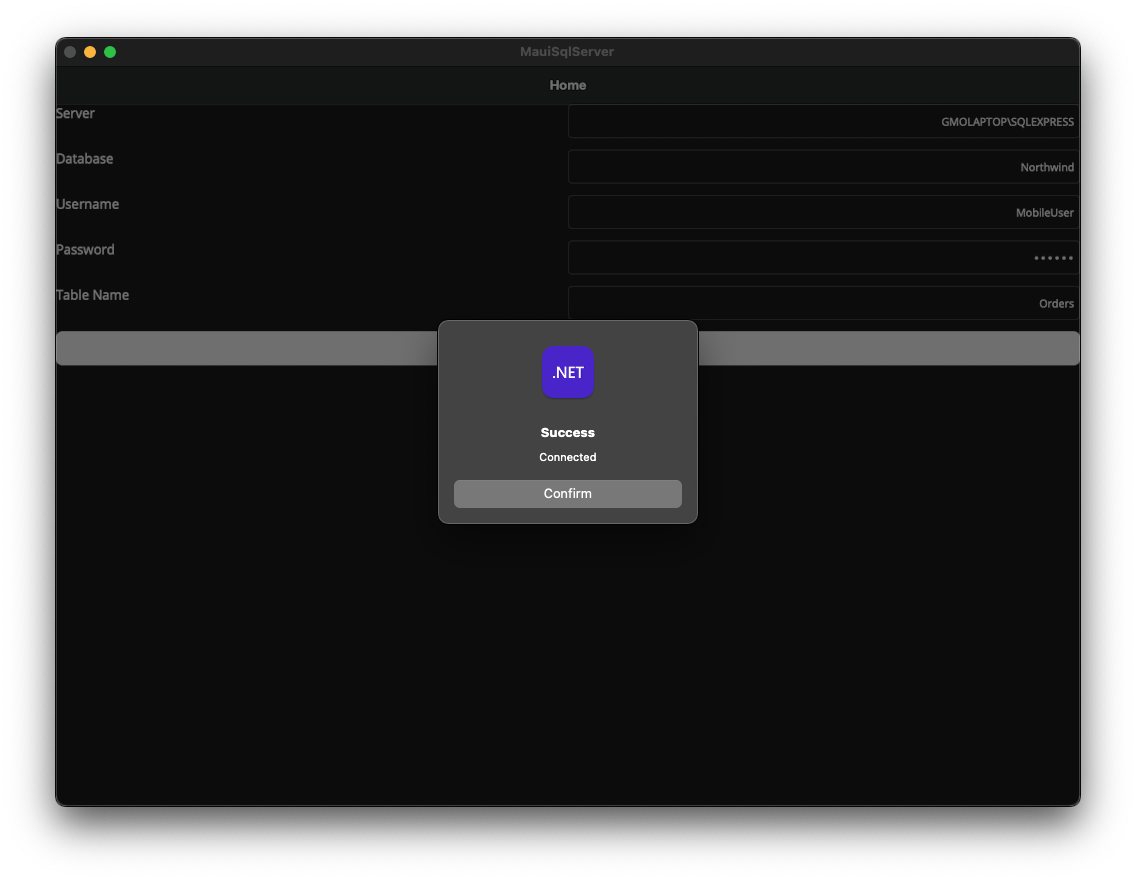 Github Guillermogamezmauisqlserver Shows Maui Application Connecting To Sql Server Running