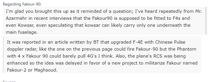 Fakour-90 cannot be guided by both Bayyenat-I and AN/AWG-9 (upgraded ...