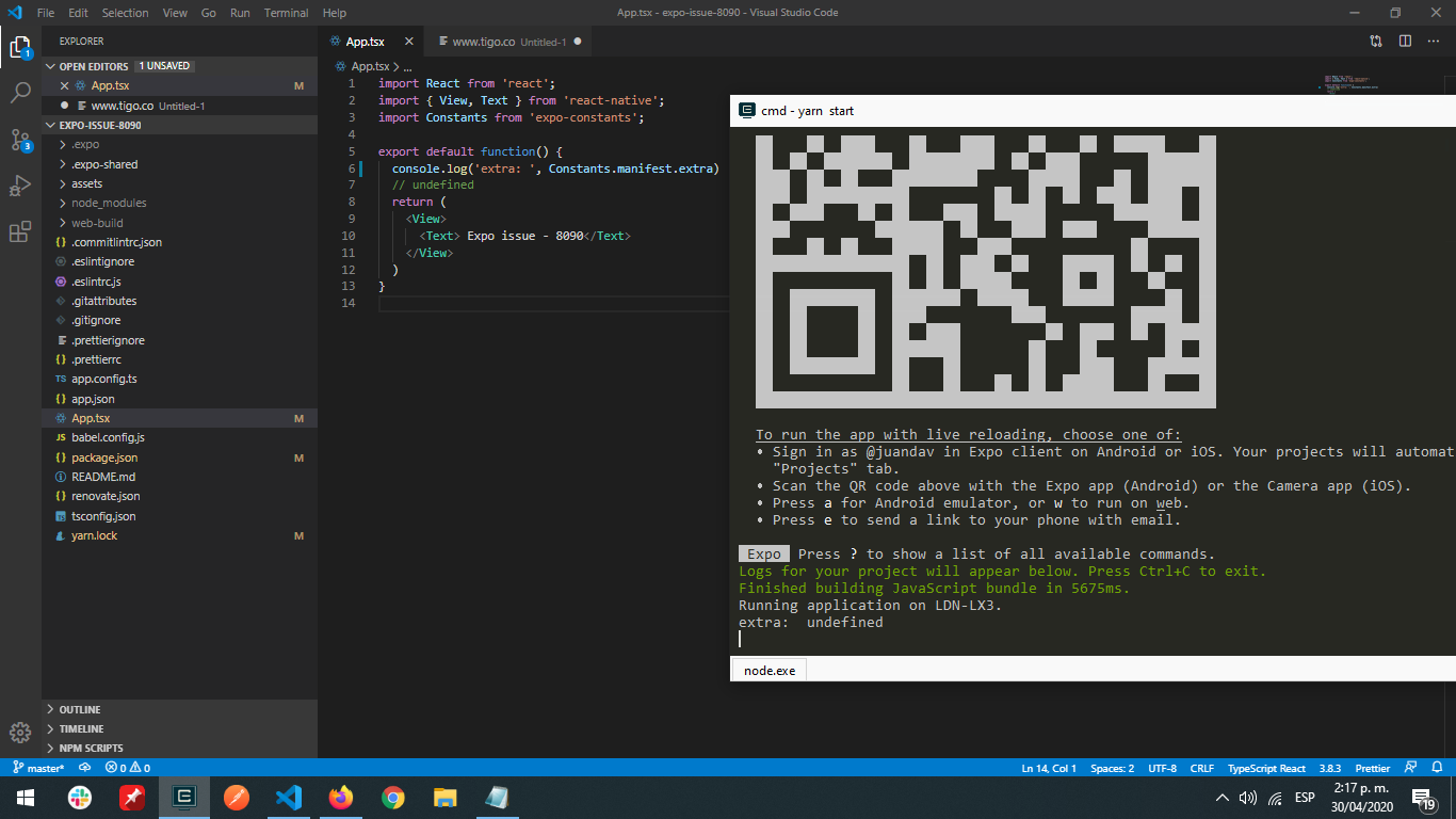 Constants.manifest.extra is always undefined (Windows)(Typescript) · Issue #8090 · expo/expo ...