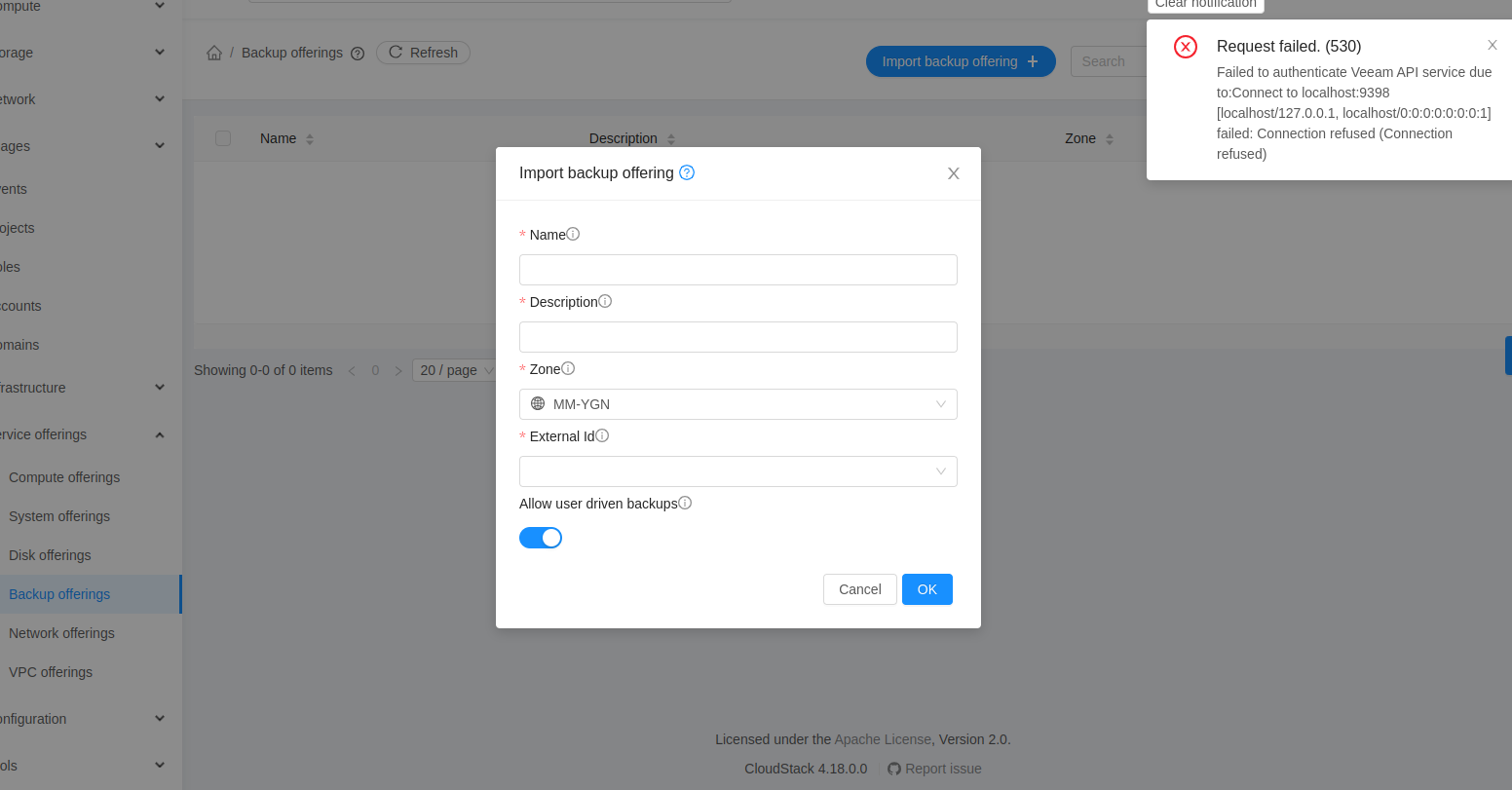 Got Issue When Create Backup Offering · Issue 7702 · Apache Cloudstack · Github