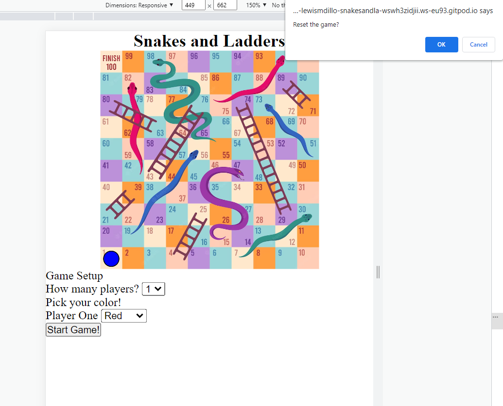 Game resetting before confirmation is clicked · Issue #3 · LewisMDillon/snakes-and-ladders · GitHub