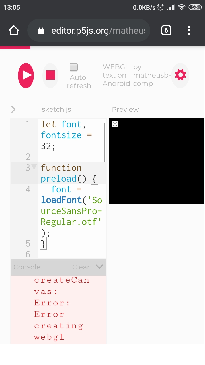 Rendering text (WEBGL on Android) · Issue #4404 · processing/p5.js · GitHub