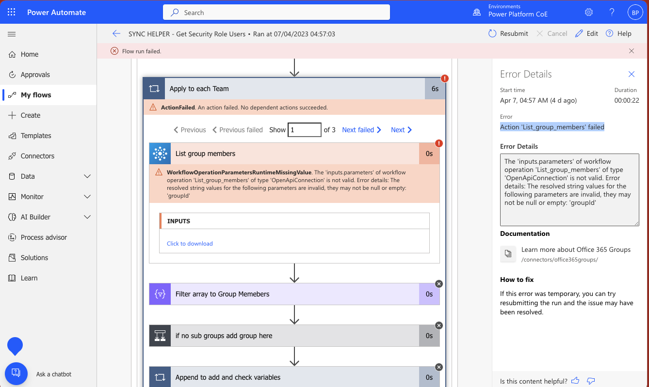 [CoE Starter Kit - BUG] SYNC HELPER - Get Security Role Users | Deleted Groups · Issue #5242 ...