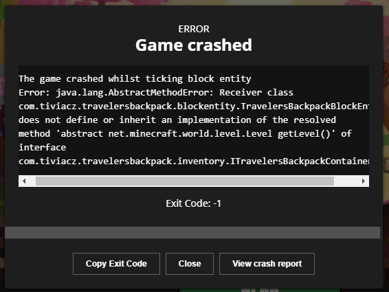 game crashes + unplayable when placed backpack · Issue #676 · Tiviacz1337/Travelers-Backpack ...