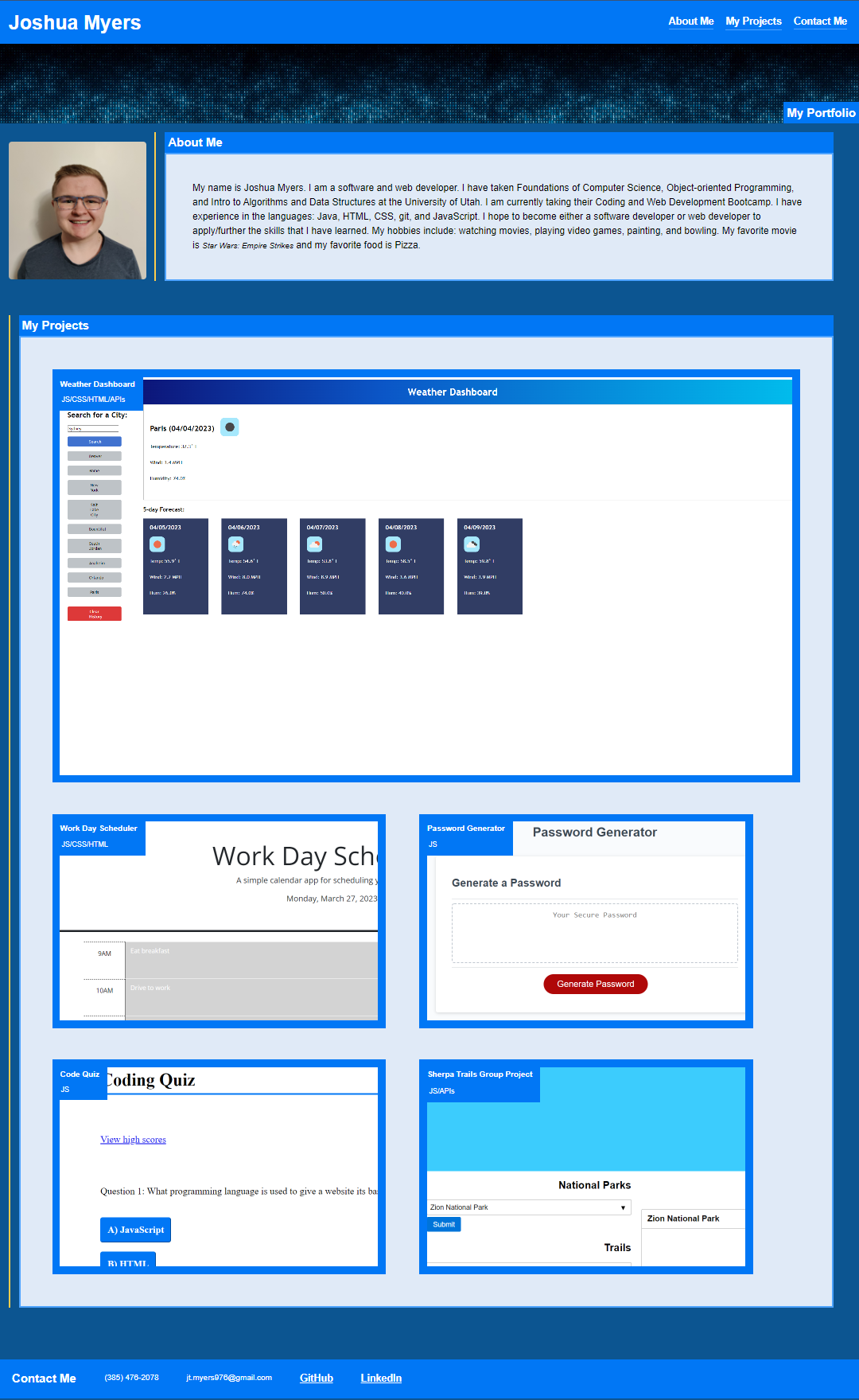 GitHub - myersjos976/My_Portfolio: Challenge 2 assignment for Coding Bootcamp. This website is a ...