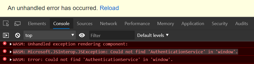 Wasm Microsoft Jsinterop Jsexception Could Not Find