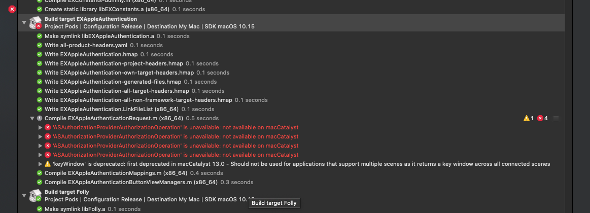 Expo Apple Authentication Project Crashes When Building For Mac Catalyst In Xcode 12 Gm Seed 2467