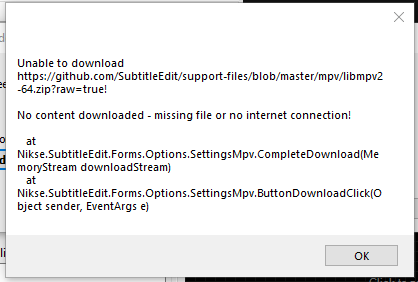 Video engine disabled and mpv not downloading · Issue #6600 · SubtitleEdit/subtitleedit · GitHub