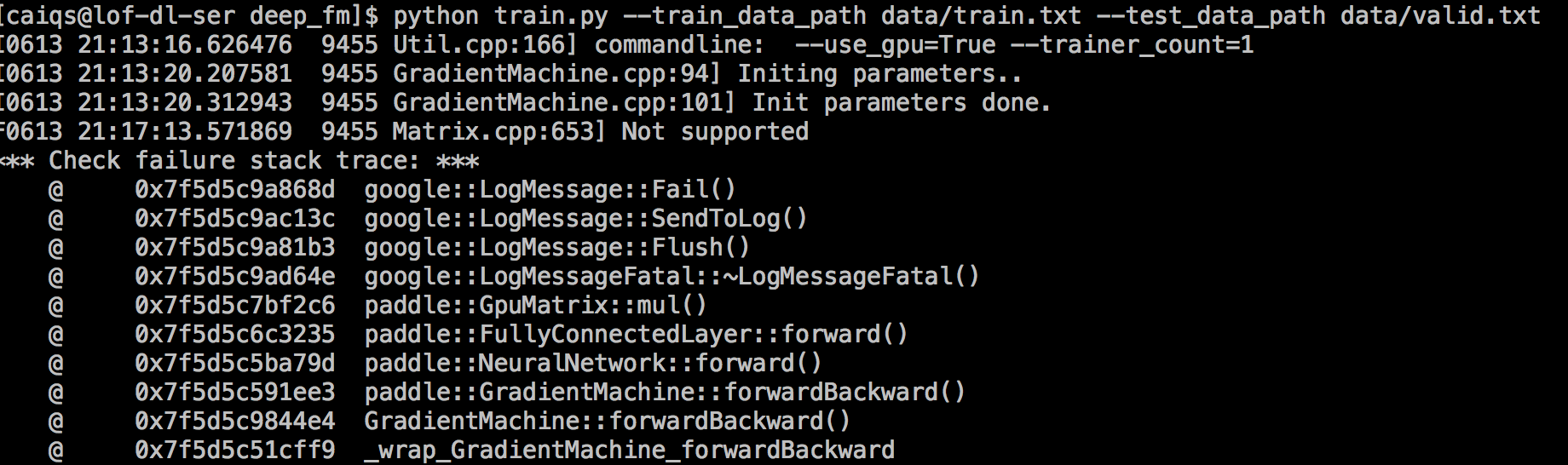 训练DeepFM模型，发生错误：Matrix.cpp:653] Not supported · Issue #11447 · PaddlePaddle/Paddle · GitHub