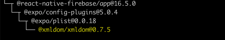 XMLDom Security issue in Snyk · Issue #6658 · invertase/react-native-firebase · GitHub