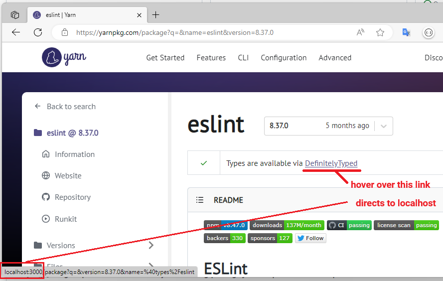 DefinitelyTyped hyperlinks direct to localhost:3000 · Issue #5690 · yarnpkg/berry · GitHub