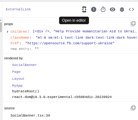Select component in inspect element to be opened in IDE · Issue #25344 · facebook/react · GitHub