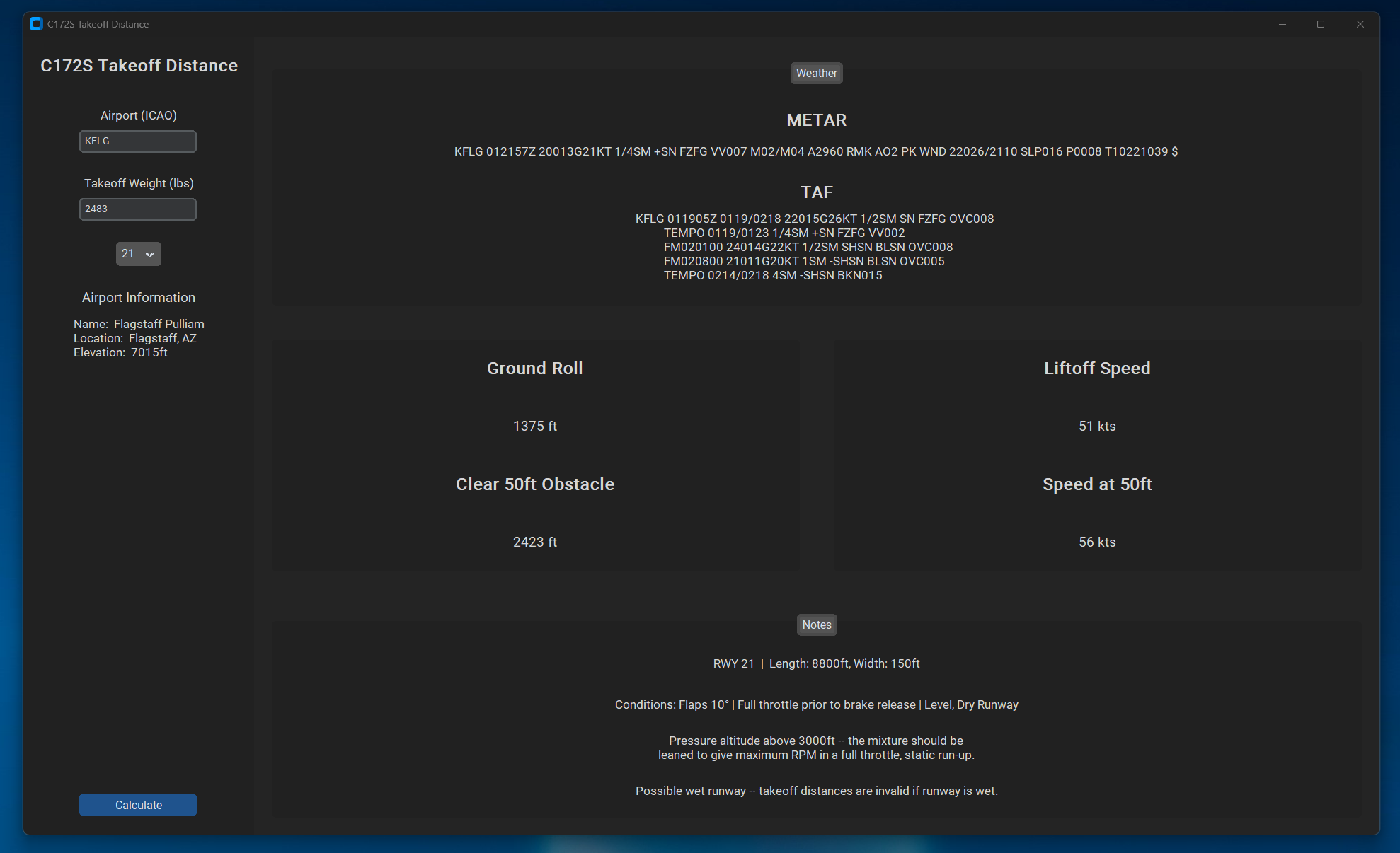 GitHub - PTB7000/Takeoff-Distance-Calculator: Calculate takeoff distance for a Cessna 172S ...