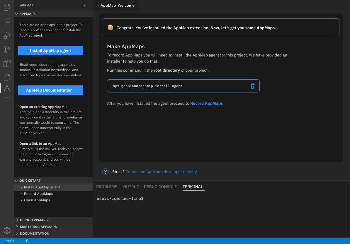 Install command is on the first page of the install flow · Issue #360 · getappmap/appmap-js · GitHub