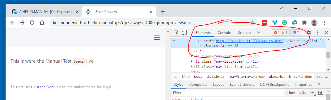 Codespaces development with Jekyll generating "absolute" paths with some themes · Issue #8850 ...