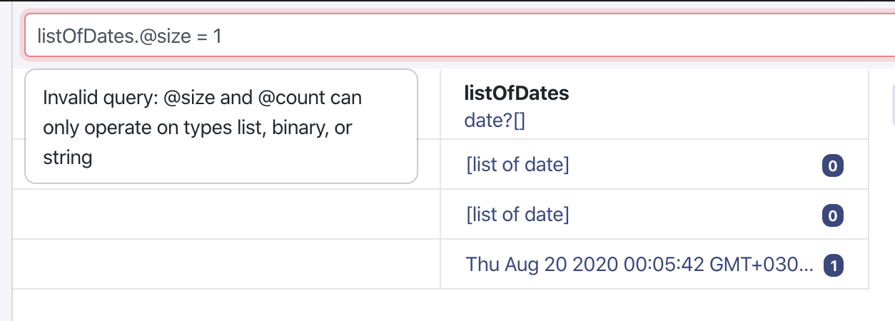 Filter aggregate operators don't work with list of dates or booleans ...
