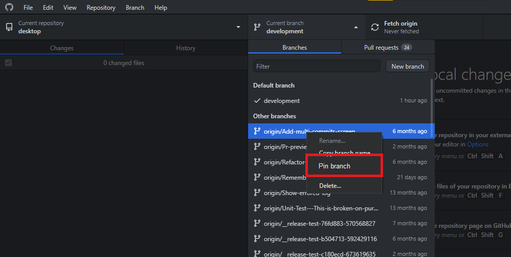 Allow to pin branches in branches list · Issue #15767 · desktop/desktop · GitHub