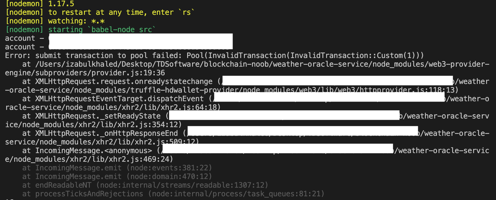 Private chain getting error: submit transaction to pool failed: Pool(InvalidTransaction ...