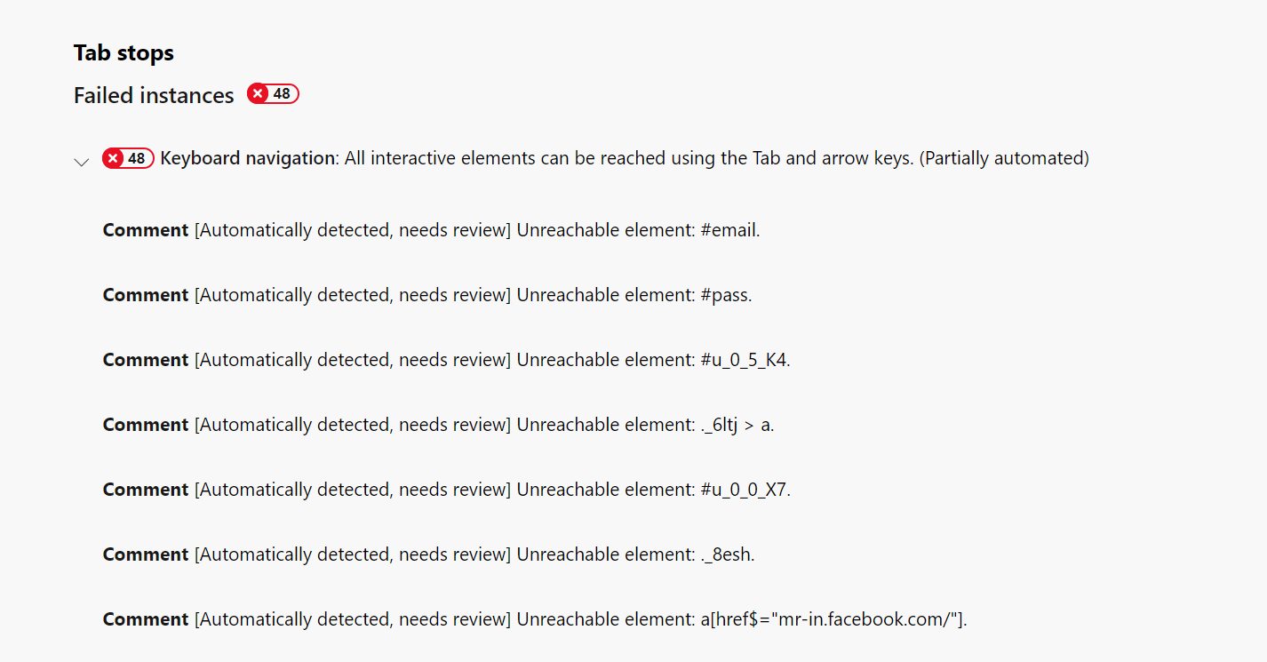 Need to enhance the tab stop html report as element is reachable but its showing as unreachable ...