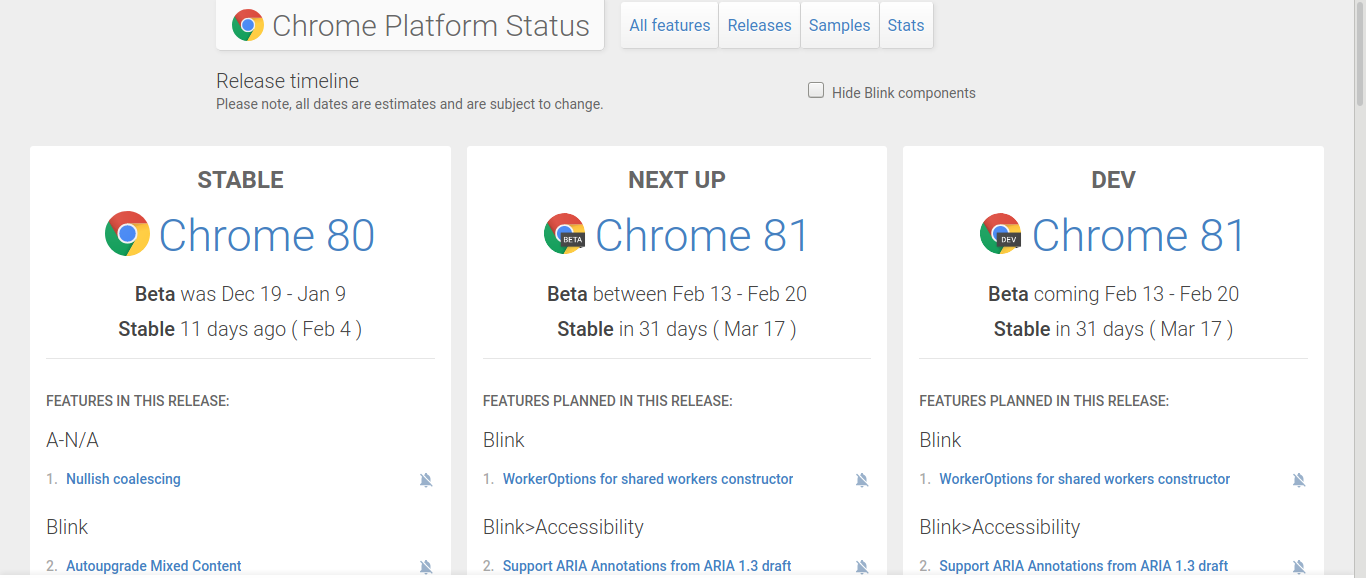 Channels versions and features are duplicated on "Chrome Platform Status" · Issue #760 ...