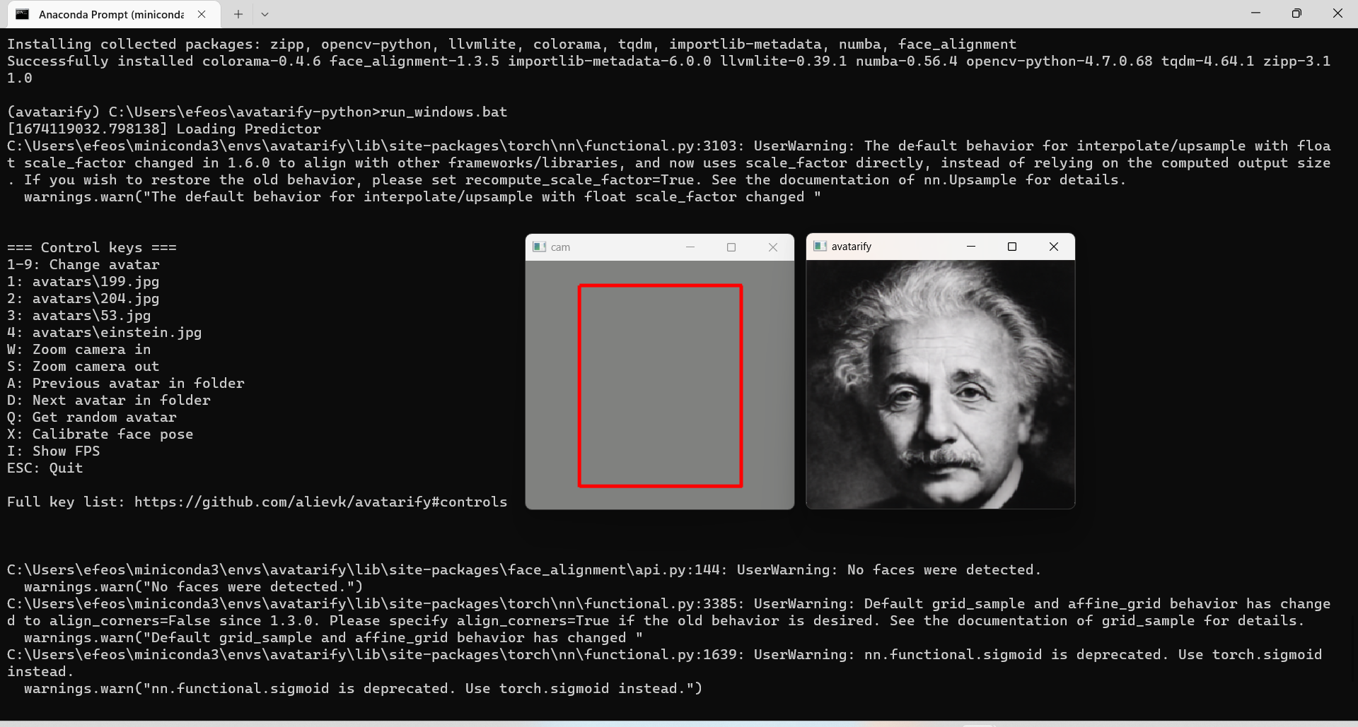 api.py:144: UserWarning: No faces were detected. warnings.warn("No faces were detected ...