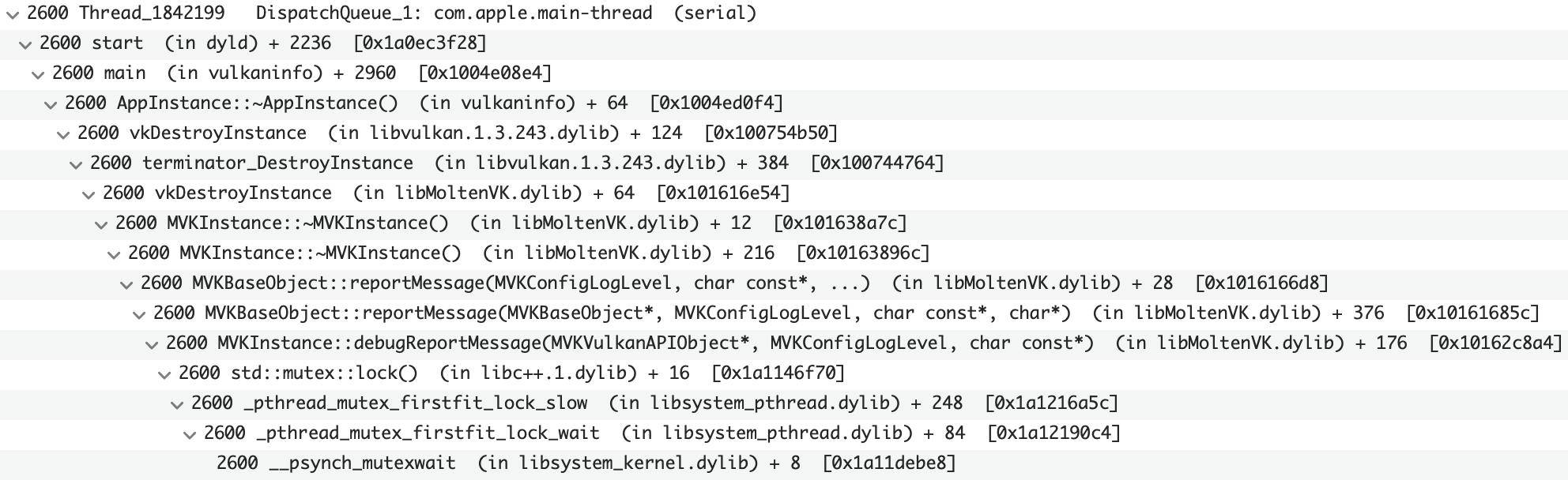 Deadlock on shutdown with debug callbacks · Issue #2027 · KhronosGroup/MoltenVK · GitHub