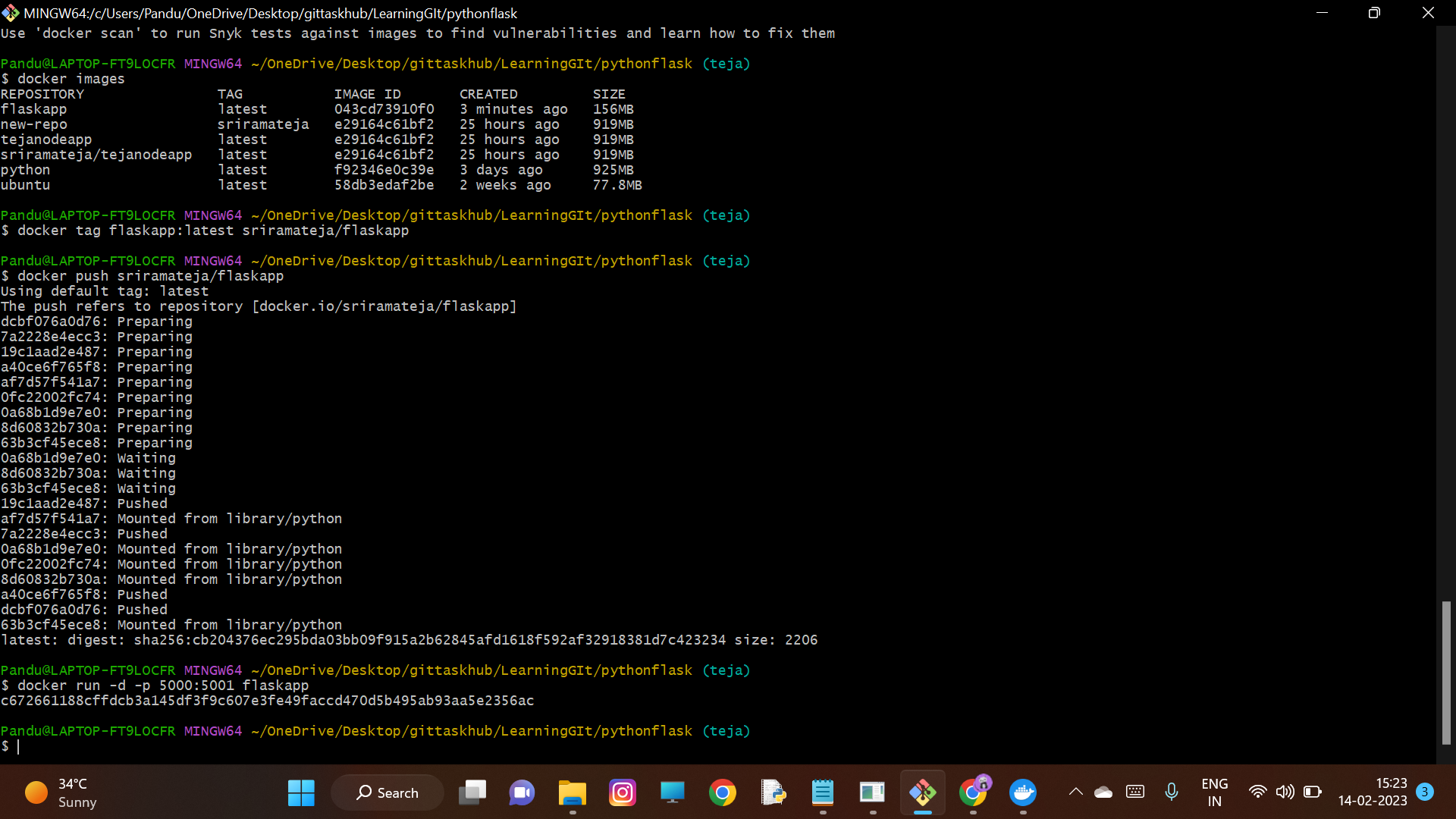 Activity 2 : Create an image and run the image of Pythonflask application · Issue #12 · snehal ...