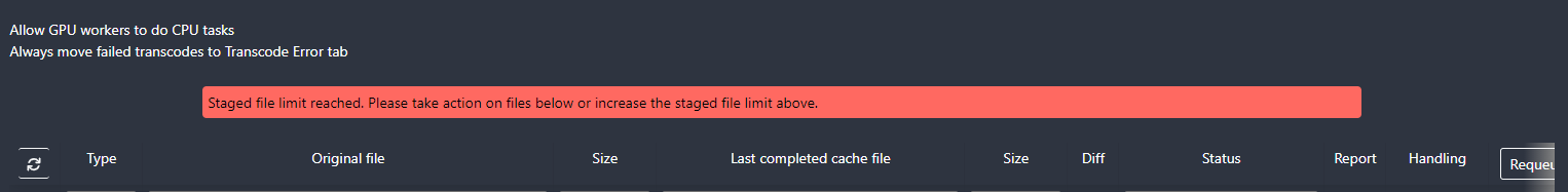 Staged File Limit Reached Please Take Action On Files Below Or